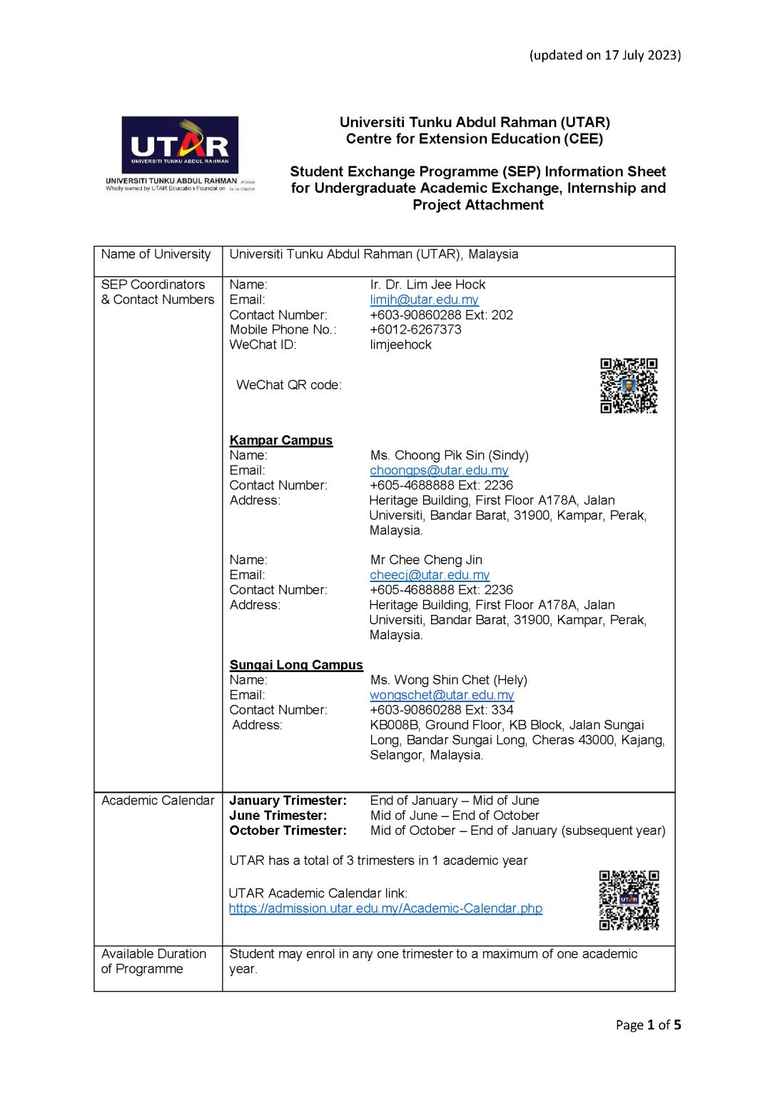 UTAR Student Exchange Programme in June 2024 trimester - Center for ...
